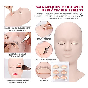 MIILAMOD Eyelash Extension Kit,Training Lash Extension Supplies for Beginners,Lash Mannequin Head With Replaced Eyelids Silicone Training Exercise Set,Eyelash Extension Practice Kit