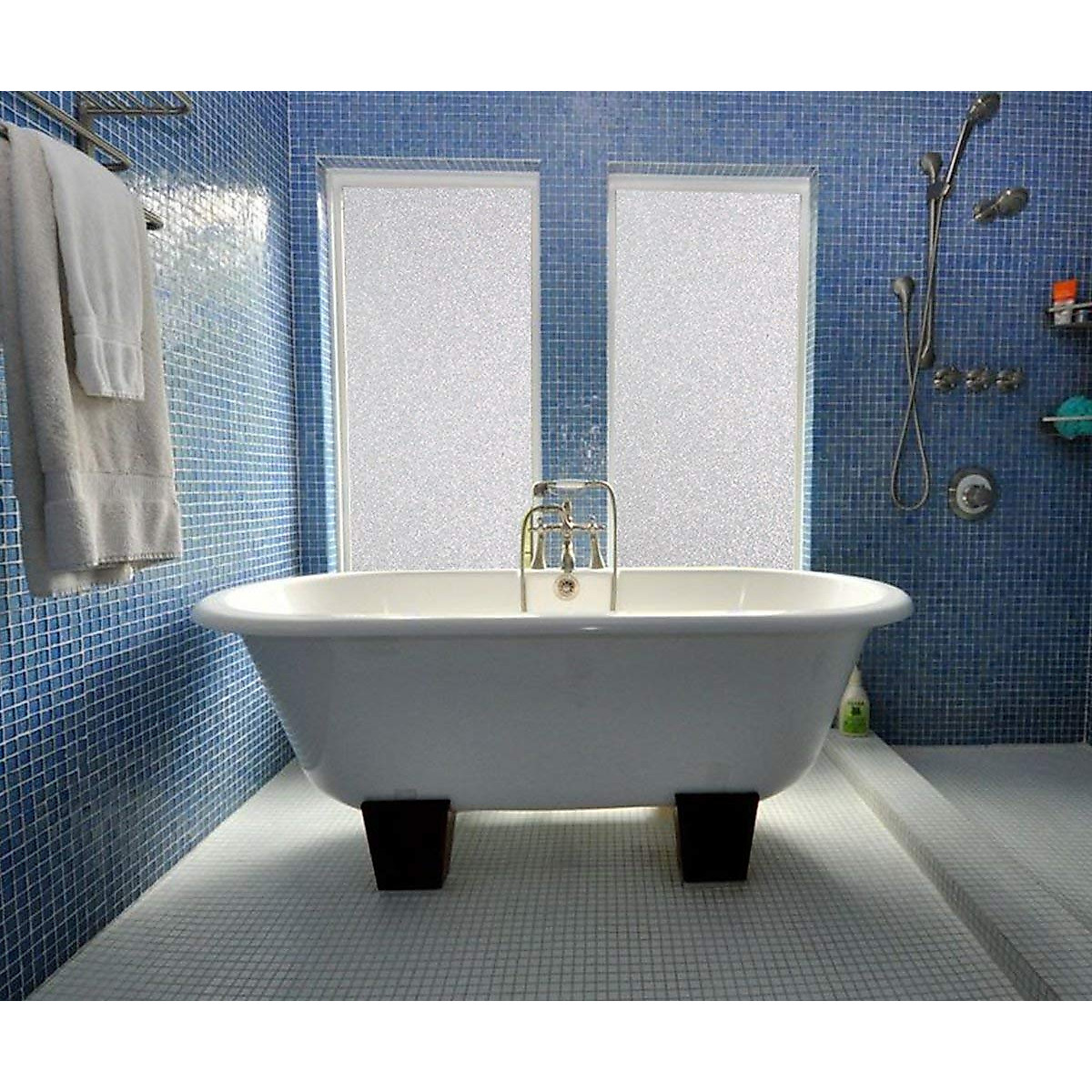 Window Privacy Film,Frosted Glass Window Film Window Cling Privacy Film Striped Pattern +Qualsen Window Privacy Film Frosted Glass Window Film Matte White