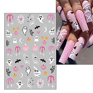 JMEOWIO 9 Sheets Cute Halloween Nail Art Stickers Decals Self-Adhesive Pegatinas Uñas Skull Horror Ghost Witchy Spider Web Bat Pumpkin Spook Nail Supplies Nail Art Design Decoration Accessories