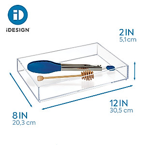 iDesign Clarity Plastic Drawer Organizer, Storage Container for Vanity, Bathroom, Kitchen Drawers, 8" x 12" x 2", Clear