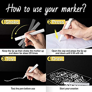 White Paint Pen for Art - 8Pack Acrylic White Paint Marker for Rock Painting, Stone, Wood, Canvas, Glass, Metal, Metallic, Ceramic, Tire, Graffiti, Paper, Drawing, Highlight Water-Based Paint Sets