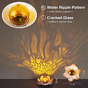 AIINY Garden Solar Lights Outdoor(2Pack) , Amber Crackle Globe Glass Lotus Decoration , Waterproof Orange Metal LED Flower Lights for Patio,Lawn,Walkway,Tabletop,Ground, Garden Gifts for Women