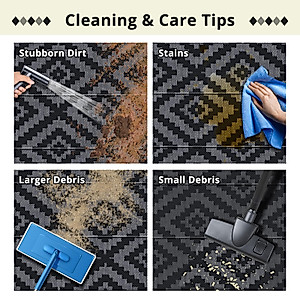 Outdoor Camping Rug Waterproof 6x9FT, Large Reversible Stain&UV Resistant Plastic Straw RV Rug for Outside Patio Pool Deck Beach Indoor, Area Carpet Mat with Portable Bag&4 Stakes-Black Grey Rhombus