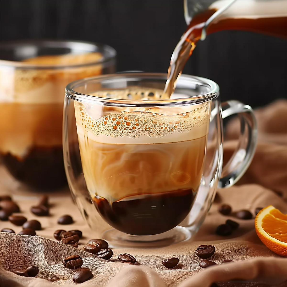 YMMIND Set of 4 Double Walled Glass Coffee Mugs 6 Ounces Insulated Layer Coffee Cups with Handle Borosilicate Glass Espresso Cup for Hot Beverage,Cappuccino,Tea,Latte,Wine,Microwave Safe