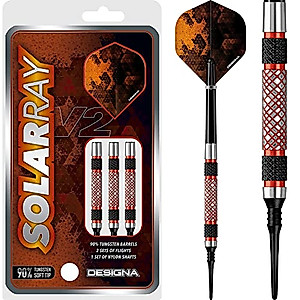 DESIGNA DARTS Solor Rays V2 | 90% Tungsten Barrel Soft Tip Dart Set with Shafts and Flights, M1, 20g (D9421)