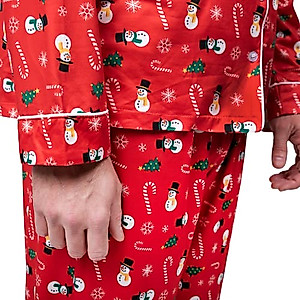 JOYIN Christmas Pajamas for Couples, Xmas Matching Family Pajamas Red Suit Set for Men, Snowman&Snowflake Holiday Pajamas Sleepwear Loungewear-XL