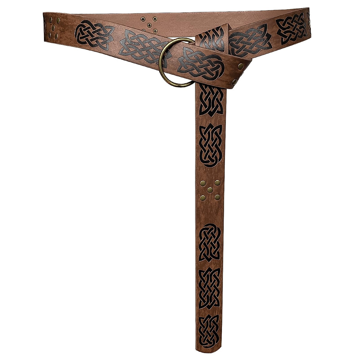 HiiFeuer Medieval Sword Frog with Embossed O Ring Belt and Portable Pouch, Retro Renaissance Faux Leather Costume Ren Faire Costume for LARP