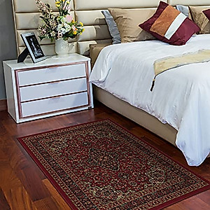 Ottomanson Ottohome Collection Non-Slip Rubberback Medallion Oriental Design 3x5 Indoor Area Rug, 3'3" x 5', Red