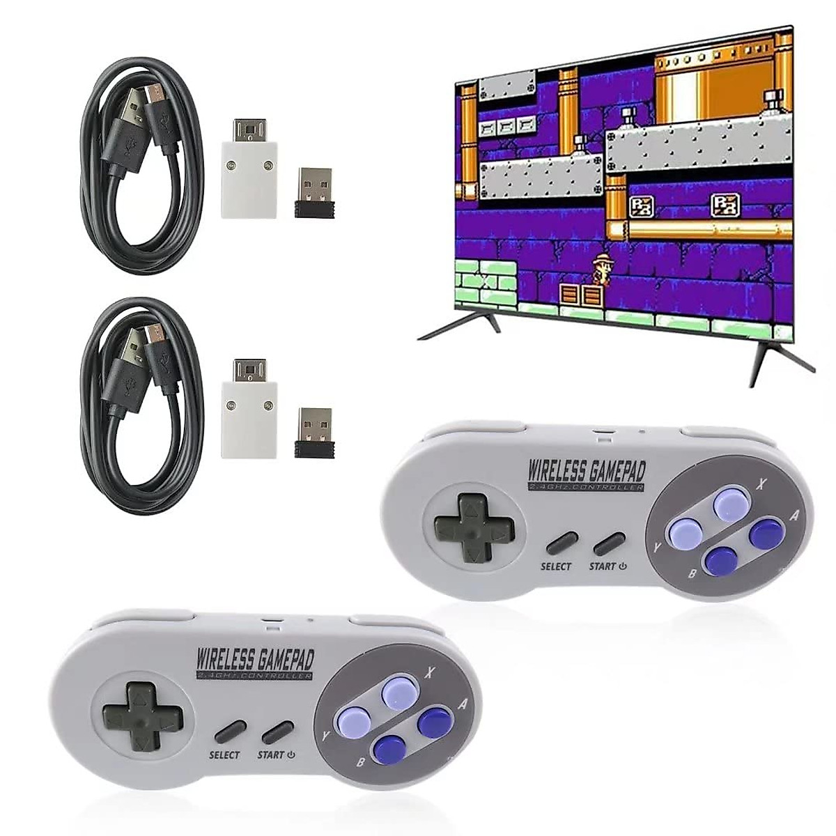 Gxcdizx 2 Packs Wireless Controller for SNES Classic Edition（Mini）/NES Classic Edition, Gamepad with USB Wireless Receiver for Switch, Windows,iOS,Liunx,Android Device