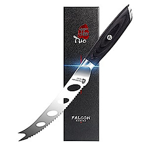 TUO Cheese Knife 5 inch - Tomato Knife Serrated Edge Fruit Knife - German Steel Hollow Blade - Full Tang Pakkawood Handle - FALCON SERIES with Gift Box