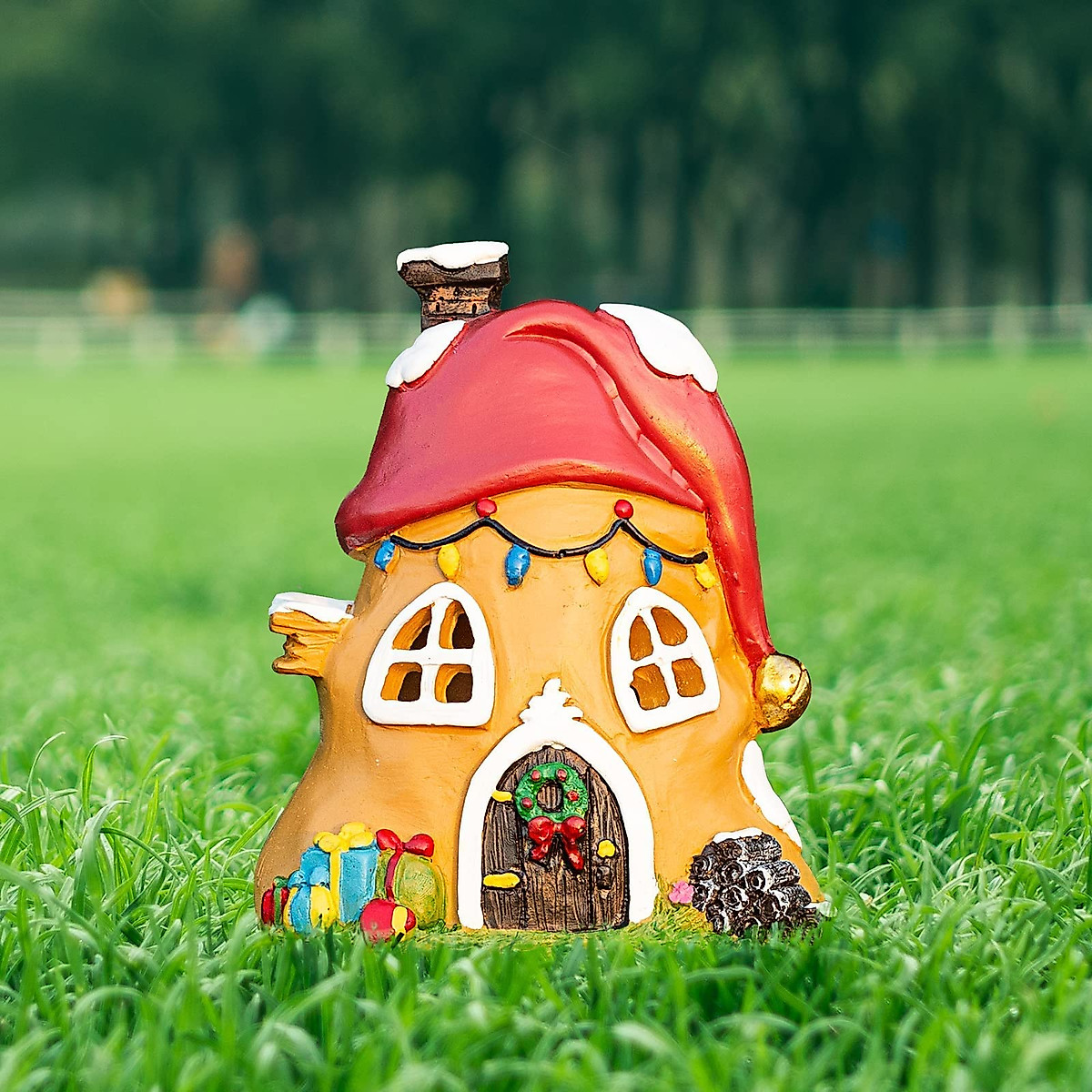 Solar House Statue Outdoor Garden Lights House Garden Sculptures Solar LED Light Decorations