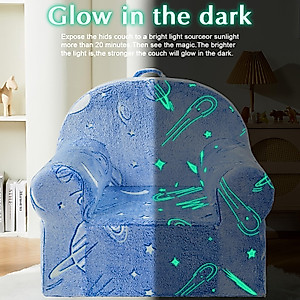 ILPEOD Toddler Chair Sherpa Couch Sherpa Kids Chair, Cuddly Comfy Toddler Plush Chair Toddler Couch Reading Chair for Kids Glow in The Dark Starry Sky Blue