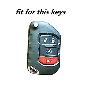 WFMJ Leather for 2018 2019 2020 2021 2022 2023 Jeep Wrangler JL Gladiator JT JLU Remote Flip 4 Buttons Key Fob Case Cover Chain (Red)