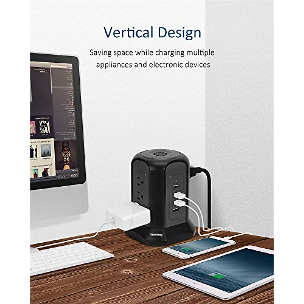 SUPERDANNY 9.8ft USB Power Strip Tower Surge Protector with 9 Outlet 4 USB 1080J Surge Protection, 2Pack, Black & Blue