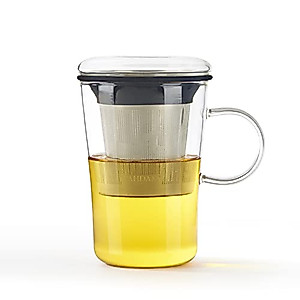 VAHDAM, Sparkle-Glass , 16 oz , Tea Cup with Infuser and Lid , Scratch Resistant, Microwave Safe Tea Steeper, Tea Mug with Lid , tea infuser Mug, Loose Leaf