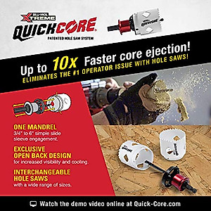 Disston QuickCore 7 pc Set - 1 Each: 1", 1-1/4", 1-1/2", 1-3/4", 2", and 2-1/2" Hole saws, Arbor with a Pilot Drill bit, Hex Key