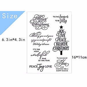 QISKAII, Merry Christmas Blessing Words Clear Stamps for Card Making Decoration DIY Scrapbooking,Graceful Handwriting Tree Album Decorative Silicon Stamp Crafts