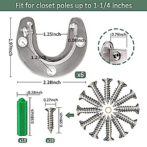 Cosweet 6 Packs Stainless Steel Closet Pole Sockets- Closet Rod End Supports, Flange Set Rod Holder with Screws for Easy Installation&Quick Removal (U Shaped)