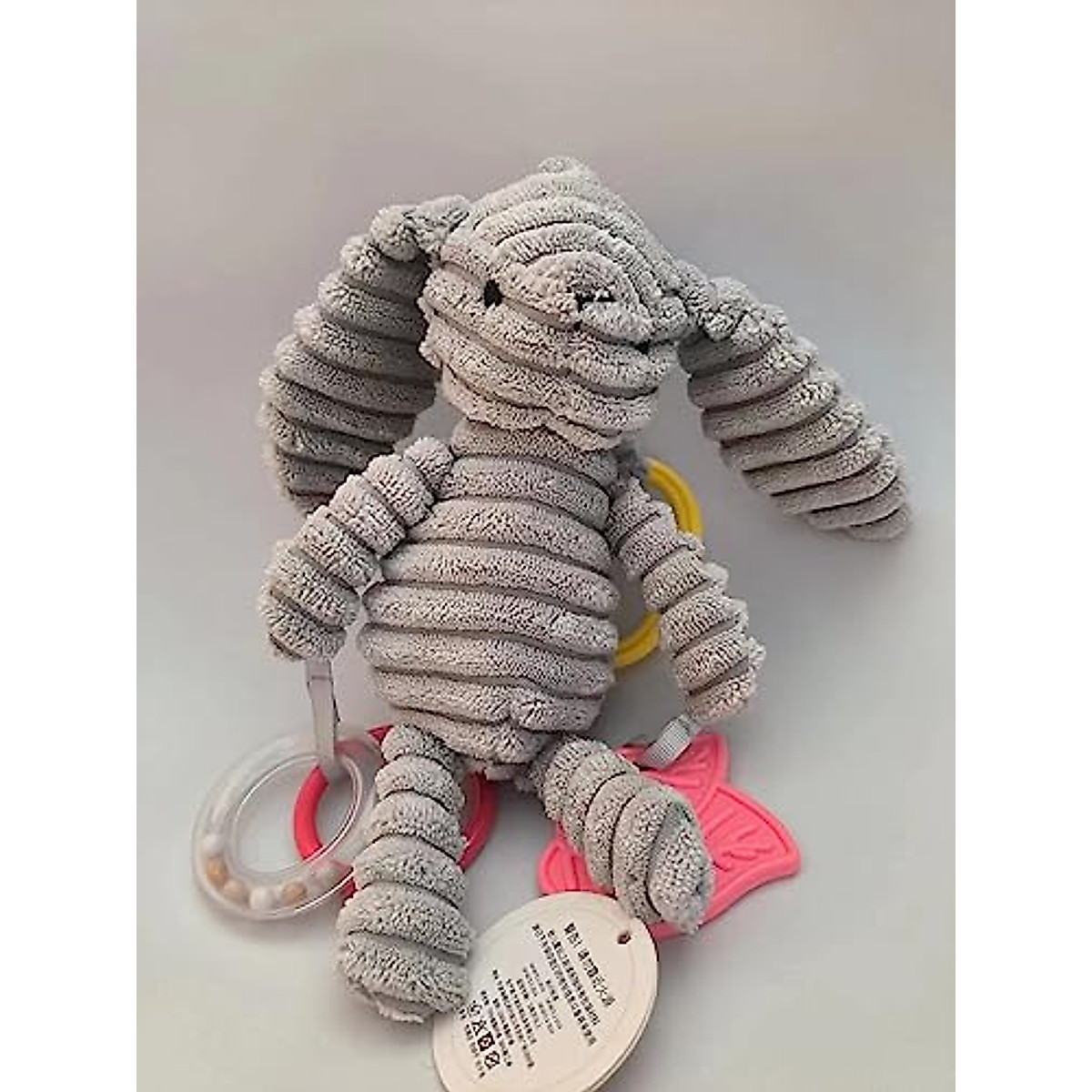 Apricot Lamb Gray Bunny Rabbit Character Teething Toy Soft Baby Rattle Stroller for Boys and Girls, Plush Stuffed Animal Rattle Toy Lovey for The Newborn, 0-3 Months, 0-6 Months and above, 8.5 Inches