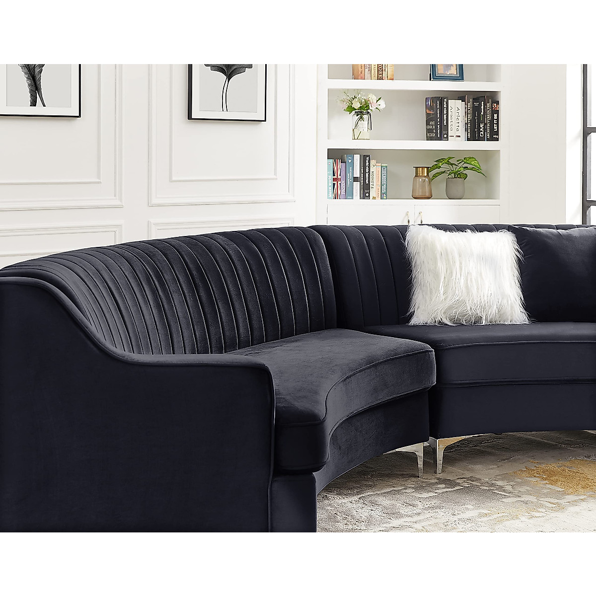 Eafurn 140.94" Symmetrical Curved Modular Sectional Sofa, 6 Seaters Oversized Semi Circular Couch with Metal Legs and Pillows, Modern Tufted Corner Sofa&Couch for Living Room Apartment Big Places