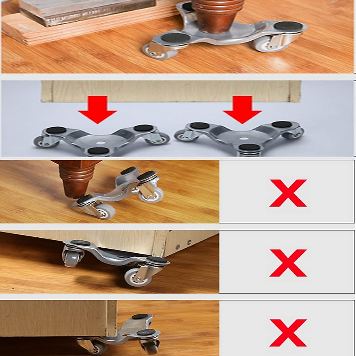 4 pcs 3Wheel Mover’ s Dolly,Steel tri-Dolly,300 lbs Load Capacity，for Mobile Furniture and Appliances
