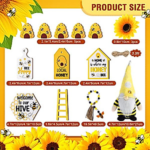 16 Pieces Bee Tiered Tray Decor Set Includes Bee Wooden Sign Sunflower Bee Gnomes Doll Wood Bead Garland with Tassel for Farmhouse Home Kitchen Decor