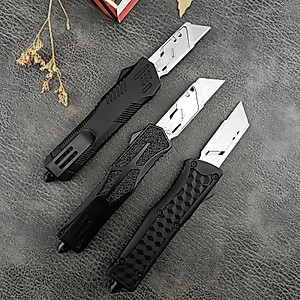 Folding Utility Knife with Clip, Retractable Box Cutter, EDC Knife with Heavy Duty Safety Zinc Alloy Handle and 10 Sharp 440C Steel Replacement Blades, Everyday Use Utility Knife（Checkered Handle）