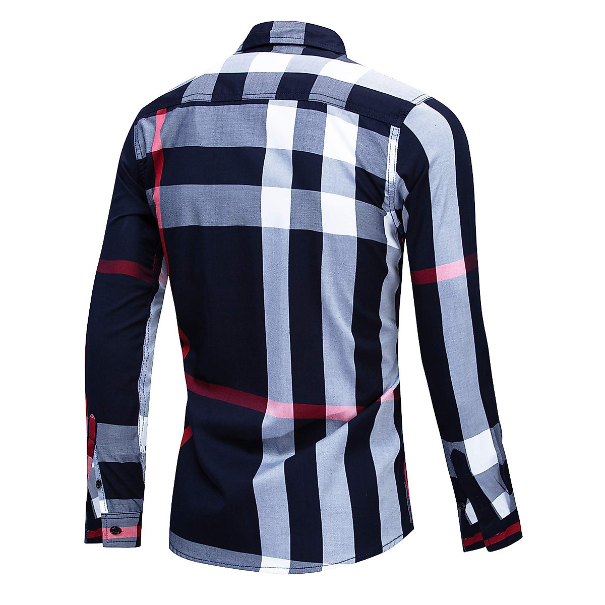 Men's Long Sleeve Slim-Fit Lightweight Plaid Cotton Shirt (199, Royal Blue, Large+)