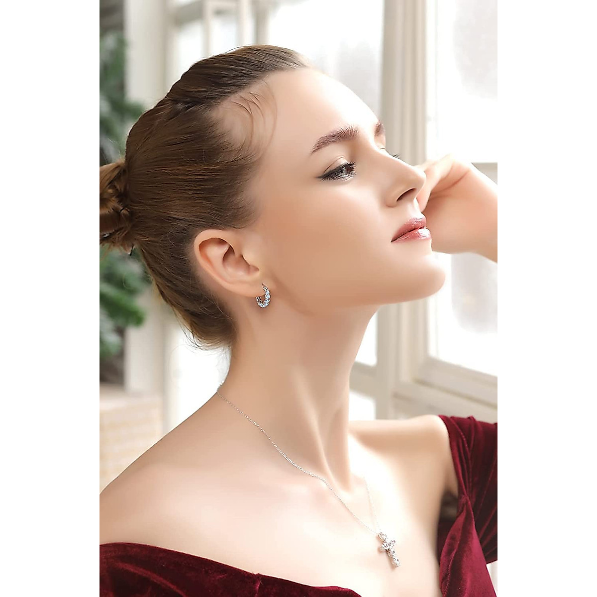 Sterling Silver Small Round Huggie 18mm Blue Topaz Hoop Earrings for Women