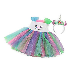 Emily Rose 18 Inch Doll Clothes 18" Doll Unicorn Glittery Doll Dressy Dress Gift Set with Headband Accessory