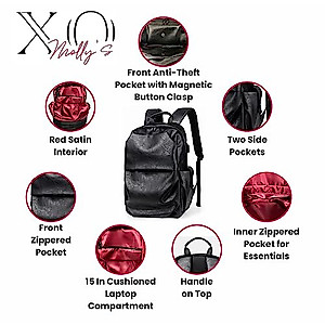 xoMolly's Anti-Theft 15 inch Laptop Leather Backpack (Black)