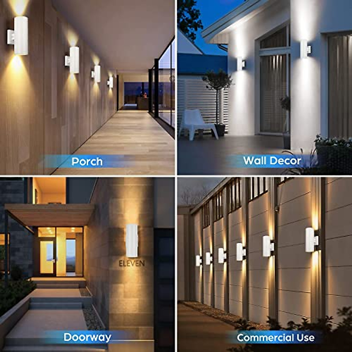 2-Pack White Outdoor Wall Sconces Dusk to Dawn, Up Down Modern Exterior Light Fixtures for House, Outside Wall Lights for Porch Garage Patio Front Door Hallway, Weather-Proof Aluminum Finish