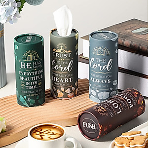 PerKoop 8 Pcs Car Tissue Holder Christian Verses Cylinder Boxes with Facial Tissue Bulk Religious Disposable Round Bible Napkins for Women Teacher Prayer Nurse Holiday Church Supplies Gifts