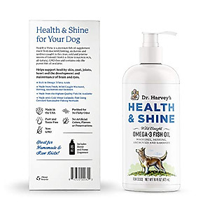 Dr. Harvey's Health & Shine Omega 3 Fish Oil for Dogs from Wild Caught Mackerel, Herring, Anchovies and Sardines - Supports Beautiful Fur, Strong Joints and Itchy Allergy Relief (16 FL OZ)
