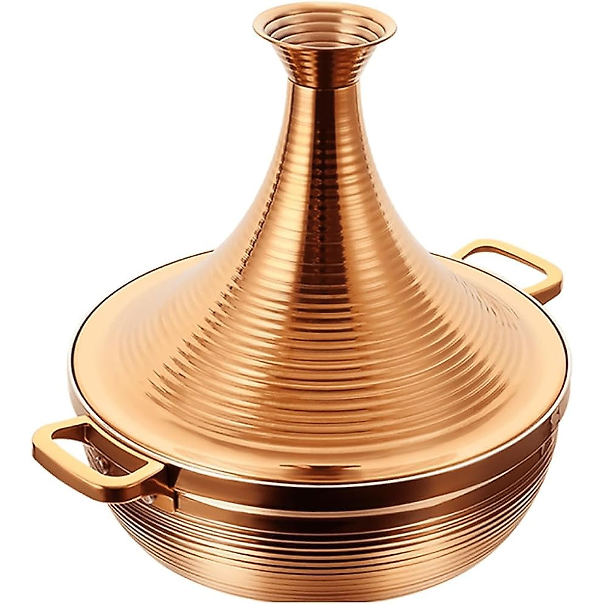304 Stainless Steel Moroccan Tagine Pot,Non Stick Tagine Stainless Steel Tower Stew Dry Pot Non-stick Slow Cooker Seafood High Lid Pan Electromagnetic Cooker Moroccan Tajine Casserole,Gold,26cm