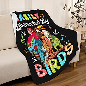 Bird Blanket Birds Gift for Kids,Easily Distracted by Birds Print Blankets,Soft Flannel Bed Throws Lightweight Cozy Fluffy Plush Decorative Quilts,50 x 40 in S Size
