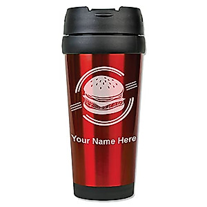 LaserGram 16oz Coffee Travel Mug, Hamburger, Personalized Engraving Included (Red)
