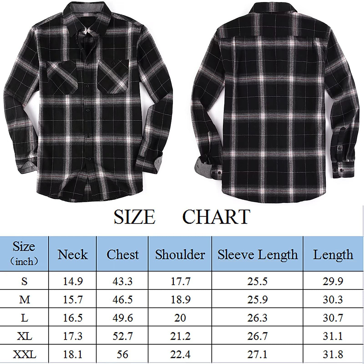 ESPFHN Men's Flannel Plaid Shirts Casual Button Down Shirt Long Sleeve Regular Fit Shirt Black/White