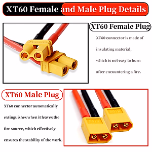 2Pairs XT60 Plug Female and Male Connector, 14AWG Silicone Wire with Rubber Insulation Protective Cap for RC Drone Car Lipo Battery Charger