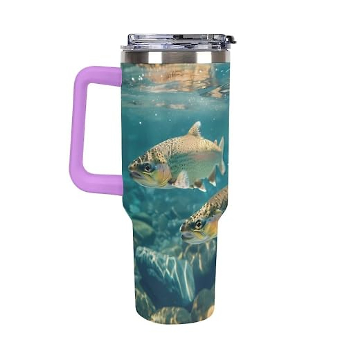 Trout 40 Oz Tumbler Insulated Stainless Steel Water Bottle Travel Mug Car Cup with Handle And Straw