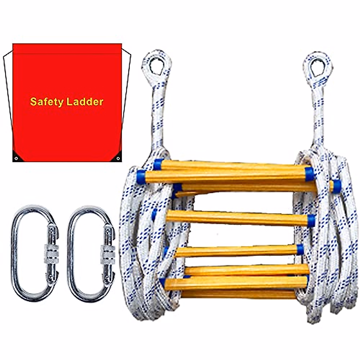 SUTON Emergency Fire Escape Ladder Flame Resistant Safety Rope Ladder with Hooks Fast to Deploy & Easy to Use Compact & Easy to Store Withstand Weight up to 2000 pounds (16ft)
