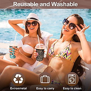 30 Pcs Reusable Iced Coffee Sleeve for Cold Beverages Cups Reusable Neoprene Insulator cup Sleeve with Handle Neoprene Holder Suitable for Hot And Cold Coffee or Ice Drink Fits 16-32oz Cups