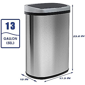 HHS Kitchen Trash Can with Lid 13 Gallon 50 L Stainless Steel Automatic Garbage Can Bedroom Home Office Touch Free High-Capacity Rubbish Bin,Soft Closure Fingerprint Proof Waste Bin