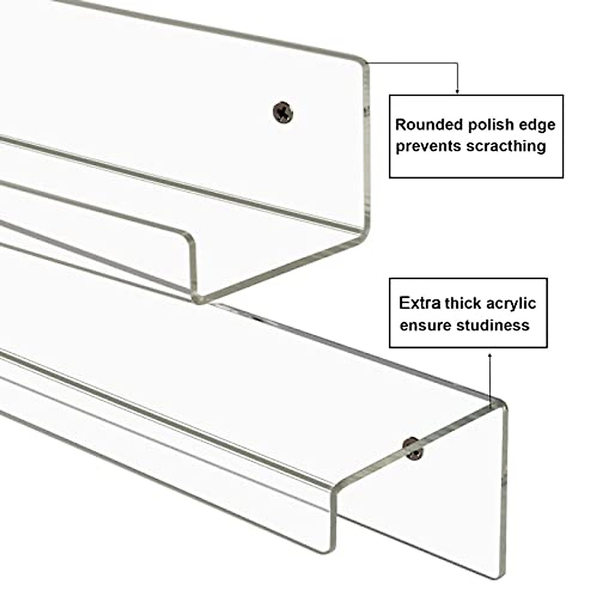 Dezzer Acrylic Floating Shelves, 6 Pack 15" Invisible Shelf Wall Ledge Bookshelf Bedroom Bathroom Kitchen Shelves Book Toys Funko Pop Figures Display Shelves, Clear