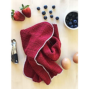 Great Useful Stuff Made in The USA 100% Cotton Kitchen Towels Ultra Soft Absorbent Quick Drying American Dish Towels, Set of 2, Large 24" x 15" Inches (Red and Natural)
