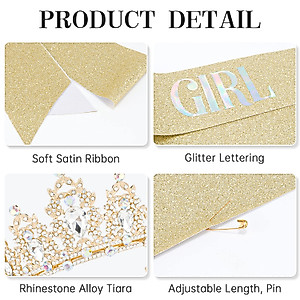 Didder Gold Birthday Girl Sash & Crystal Crown Set, Birthday Crown Birthday Tiara for Women Birthday Crowns for Women Girls Birthday Sash and Tiara for Women Happy Birthday Gift
