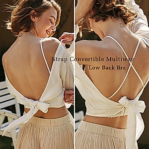 ForBaysy Low Back Bras for Women Push Up Deep V Neck Backless Bra,Low Cut Multiway Convertible Bra Wire Lifting Bralette White