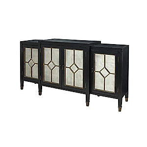 Madison Park Lyle Media Console Cabinet - Modern Luxe, Mirrored Door with Metal Hardware Buffet/Sideboard Living Room Furniture, Black