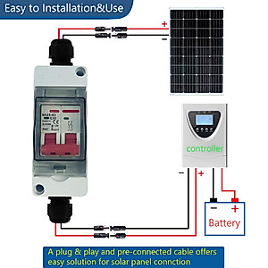 Solar Panels Solar Disconnect Switch with 32 Amp Miniature Circuit Breaker Box IP65 Waterproof Photovoltaic Circuit Isolator for Solar Power System RV, Boats