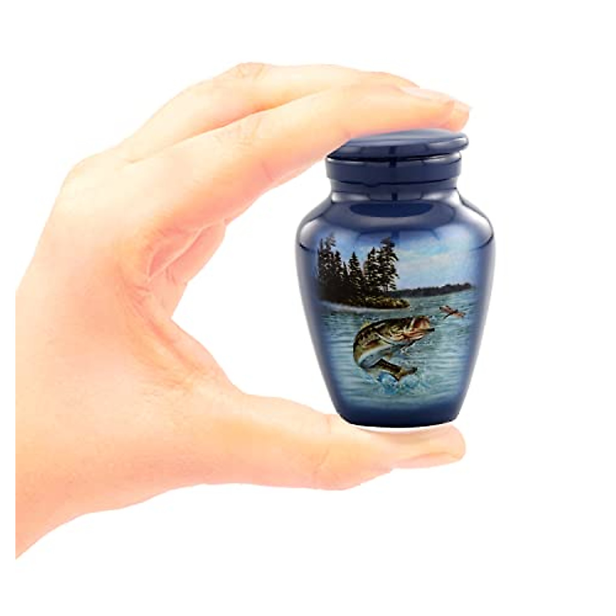 Immortal Memories Bass Fishing Keepsake Urn - Bass Fish Keepsake Cremation Urn for Ashes - Mini Fishing Urn - Handcrafted Bass Fish Sharing Urn Blue BU-K 0